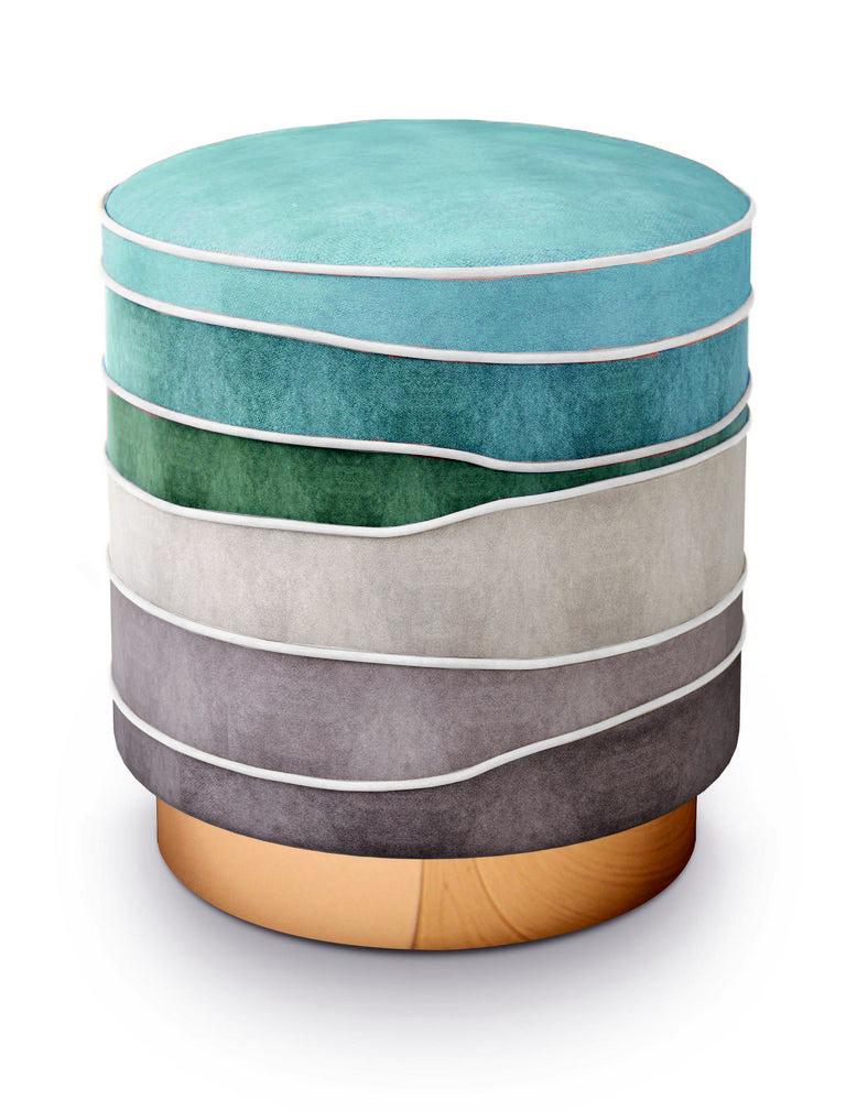Luxury Contemporary "Paris" Blue Velvet Upholstered Ottoman, Pouf or ...