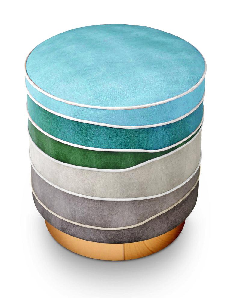 Luxury Contemporary "Paris" Blue Velvet Upholstered Ottoman, Pouf or ...