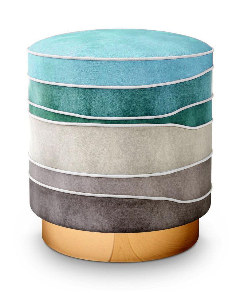 Luxury Contemporary "Paris" Blue Velvet Upholstered Ottoman, Pouf or ...
