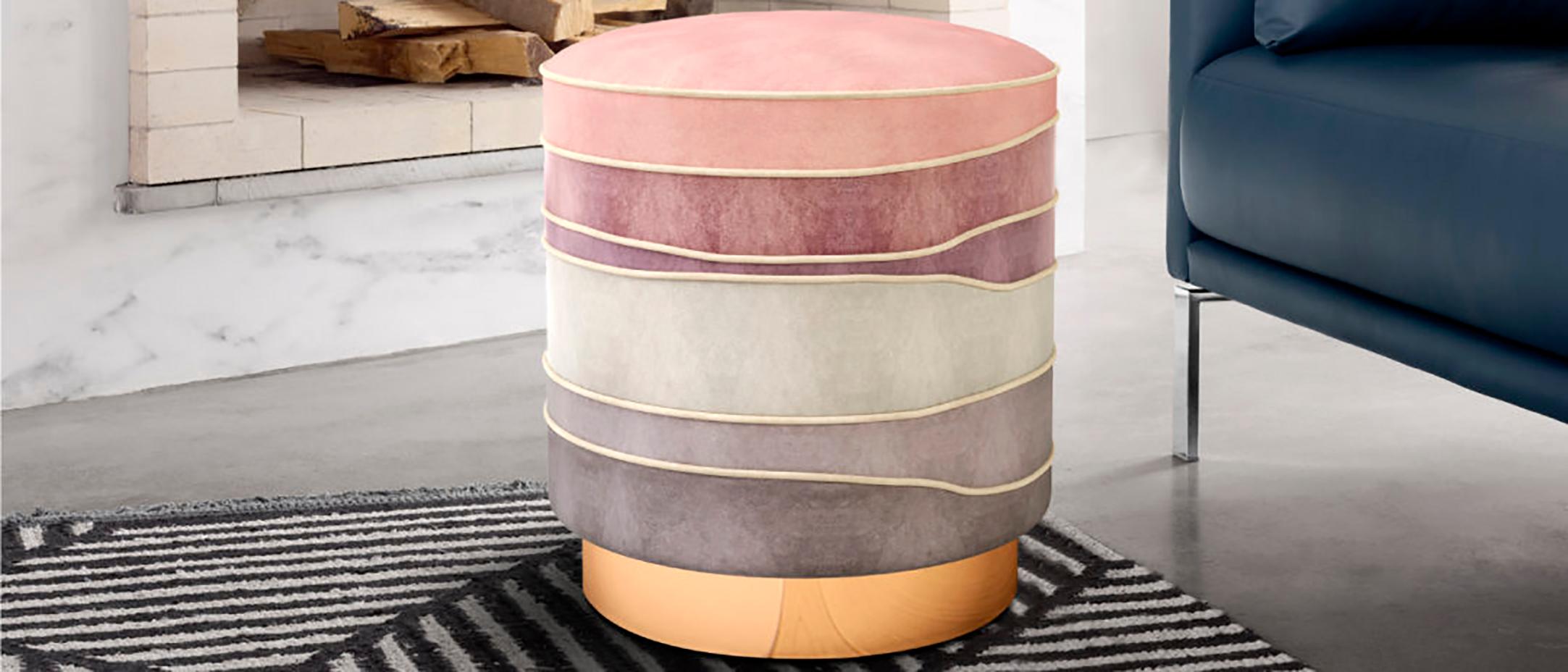 Luxury Contemporary "Paris" Pink Velvet Upholstered Ottoman, Pouf or ...