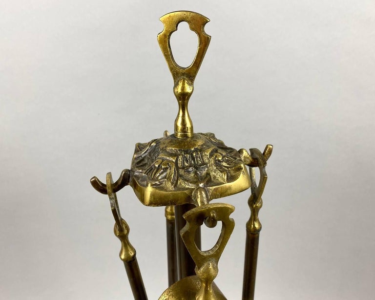 Luxury Hand Forged Fireplace Tools Set, Germany, 1960 Wrought Brass For ...