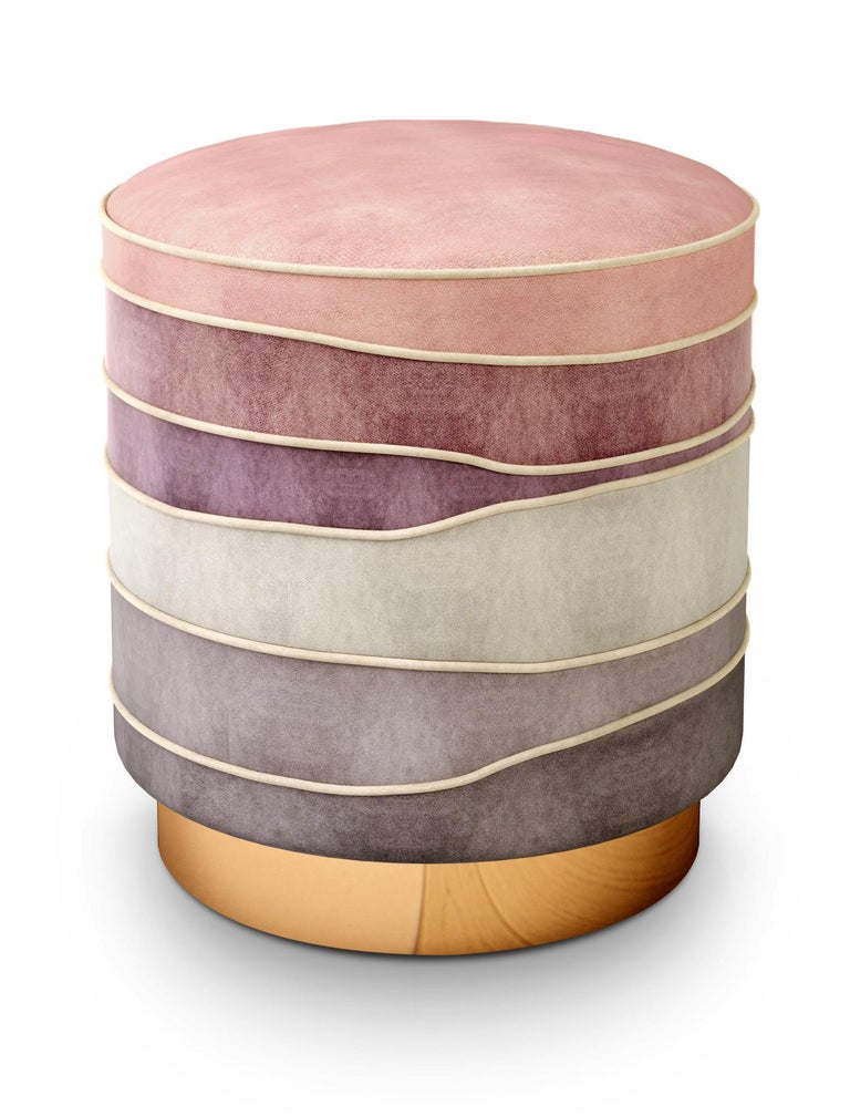 Luxury "Paris" Pink Velvet Upholstered Ottoman, Pouf or Stool at 1stDibs