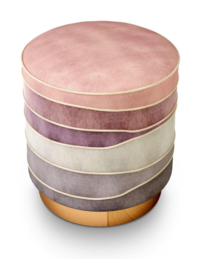 Luxury "Paris" Pink Velvet Upholstered Ottoman, Pouf or Stool at 1stDibs