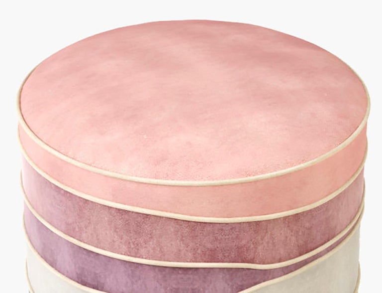 Luxury "Paris" Pink Velvet Upholstered Ottoman, Pouf or Stool at 1stDibs