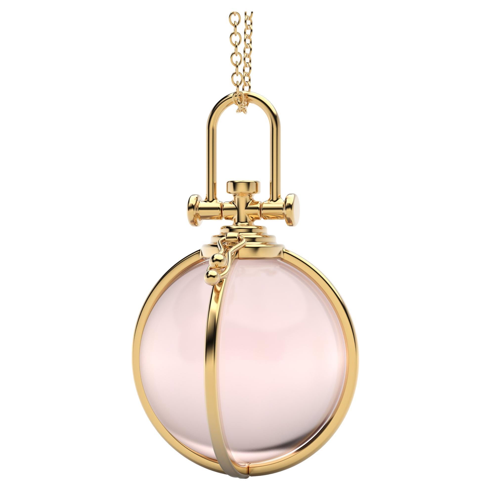 Modern Sacred 18 Karat Rose Gold Crystal Orb Amulet Necklace with Lapis ...