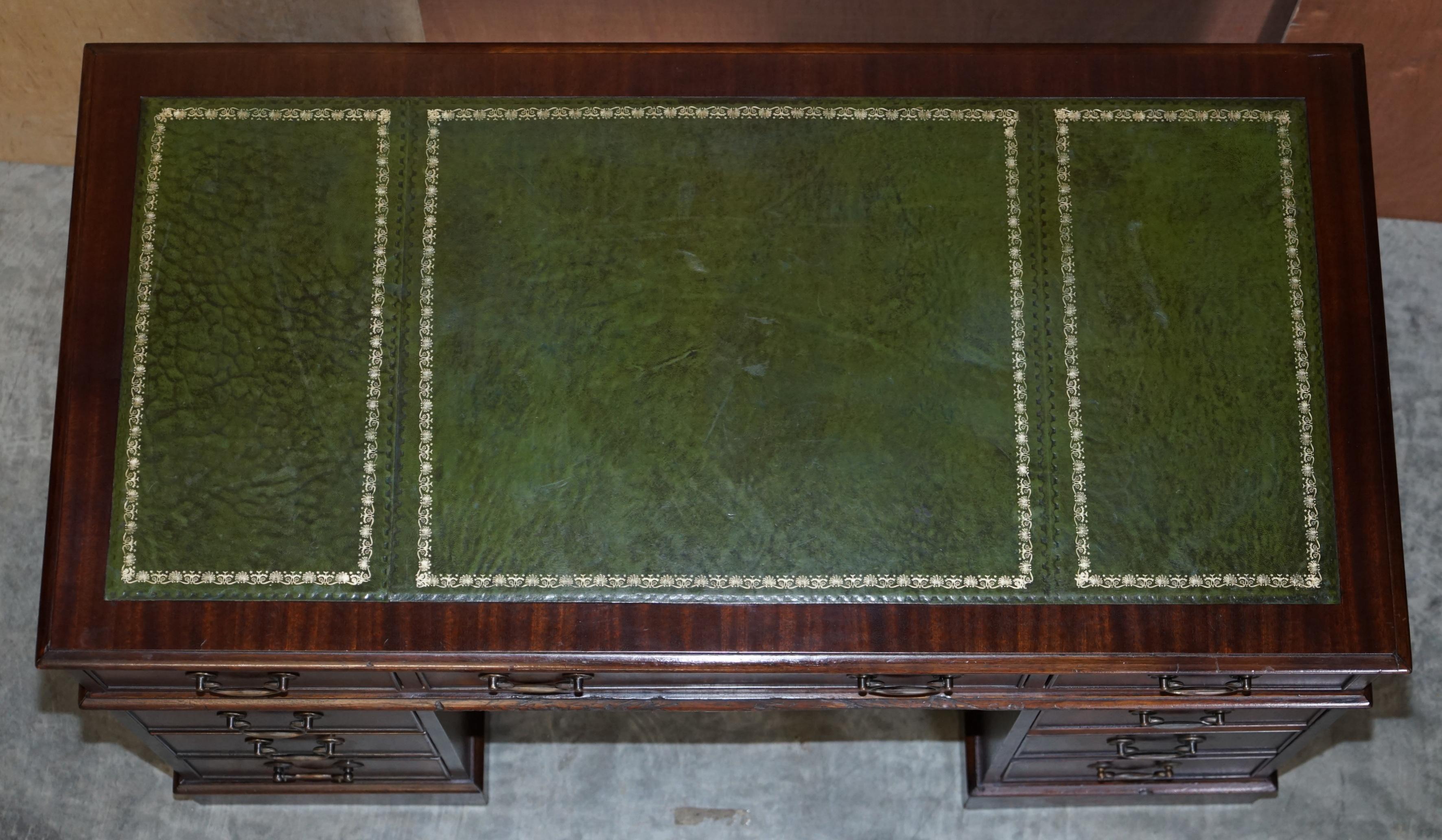 Luxury Vintage Green Leather Hardwood Twin Pedestal Traditional Partner ...