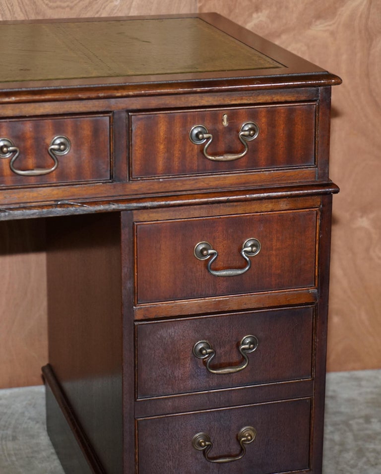 Luxury Vintage Green Leather Hardwood Twin Pedestal Traditional Partner ...