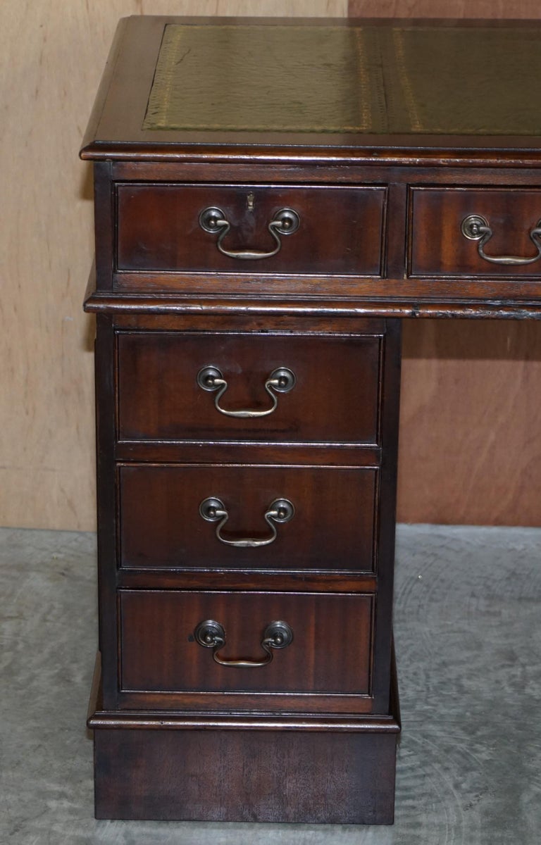 Luxury Vintage Green Leather Hardwood Twin Pedestal Traditional Partner ...