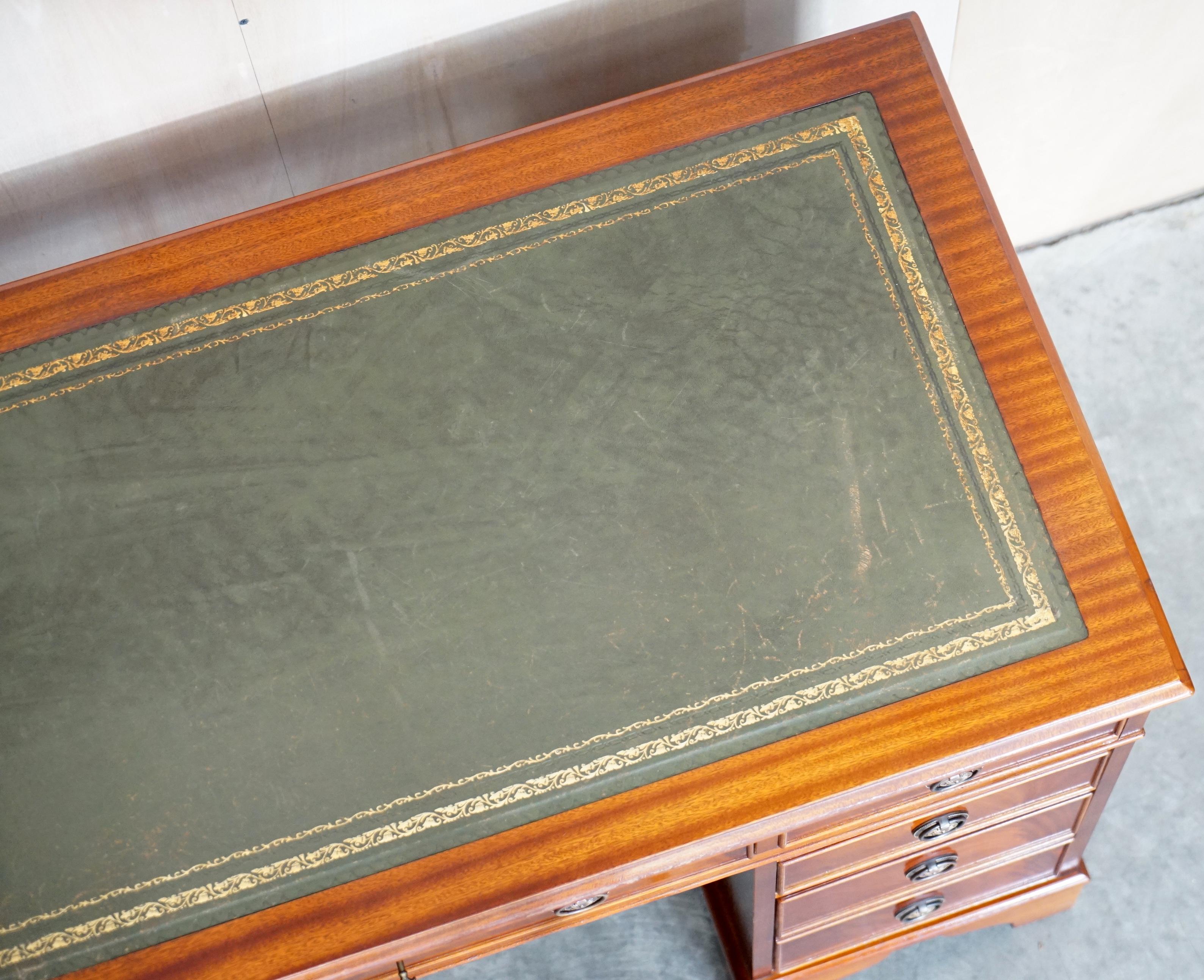 Luxury Vintage Green Leather Walnut Twin Pedestal Traditional Partner ...