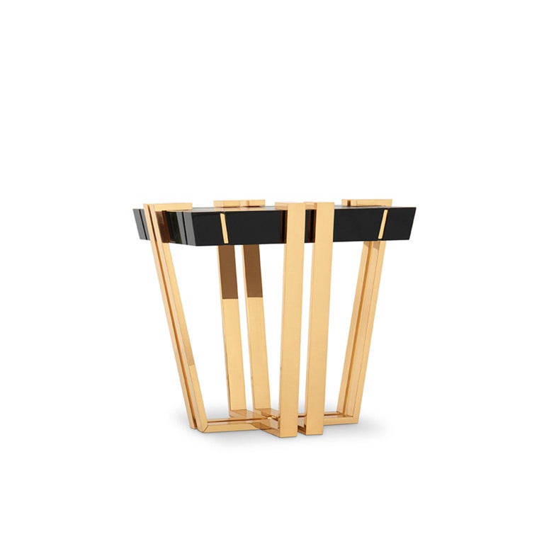 Apotheosis Square Side Table in Emperador Marble with Brass and Wood ...