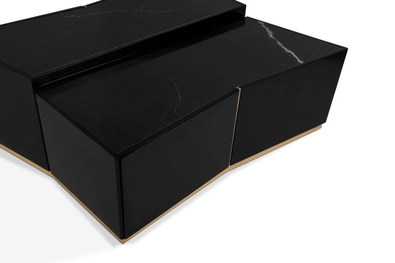 Beyond Coffee Table in Black Wood with Marble Top and Brass Detail For ...