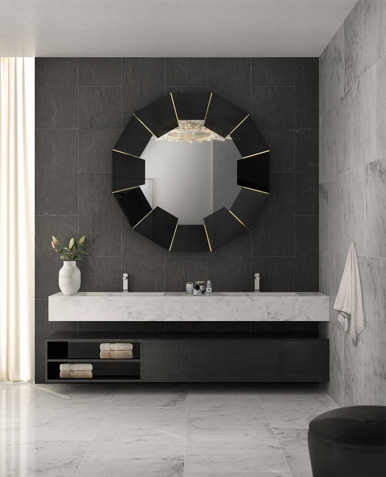 Darian Mirror with Black Lacquer and Brass Detailed Frame For Sale at ...