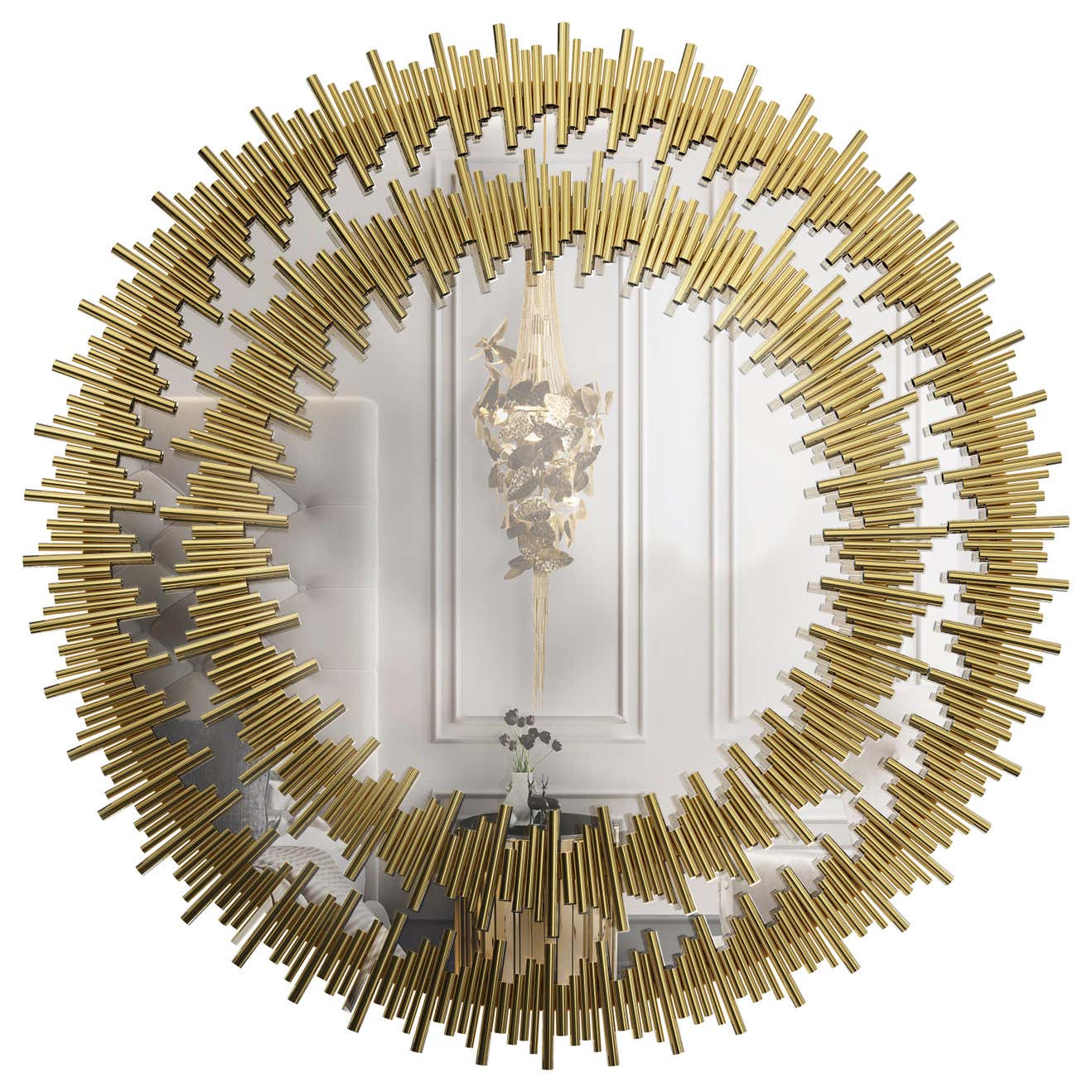 Scala Round Mirror In Gold Plated Brass And Smoked Black Mirror For scala-round-mirror-in-gold-plated-brass-and-smoked-black-mirror-for