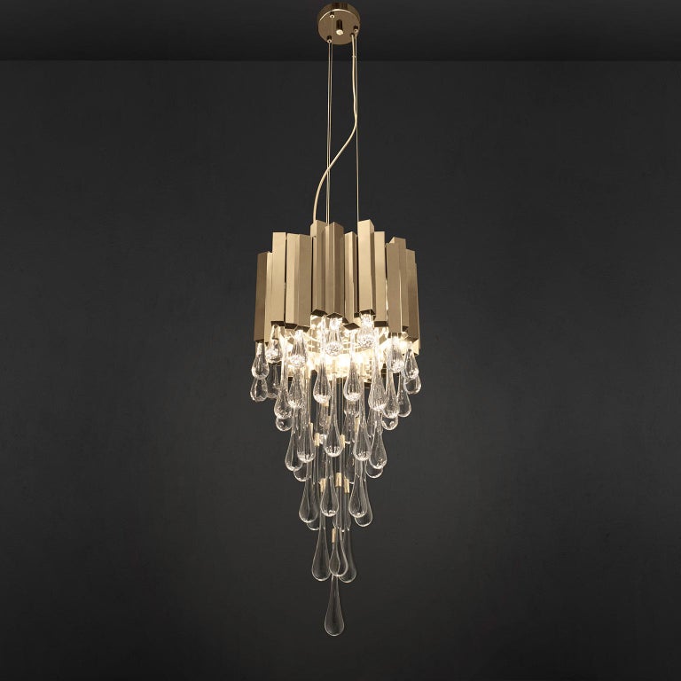Trump Pendant Light in Gold-Plated Brass with Crystal Glass Details For ...