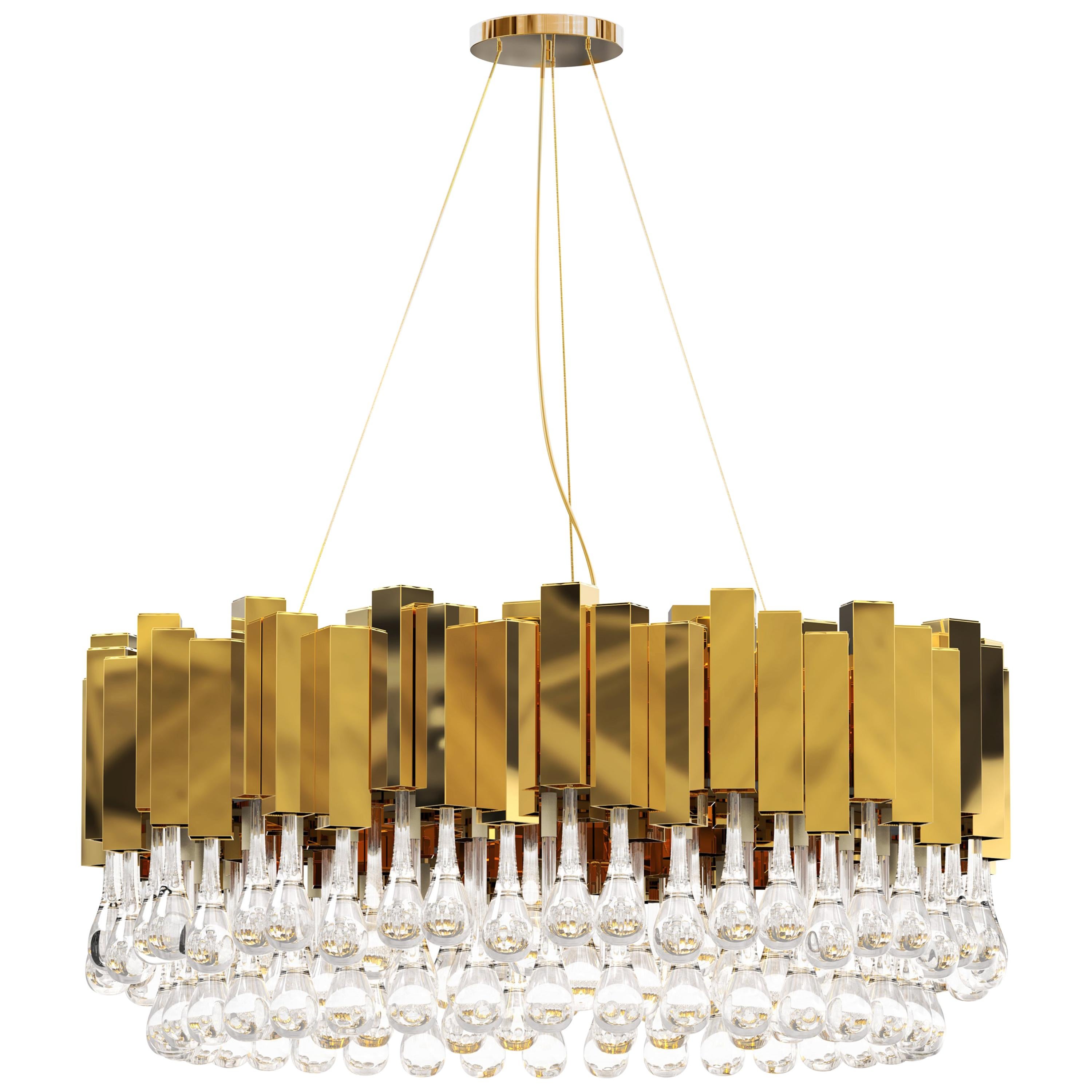 Trump Suspension Light with Gold Plated Brass Layers and Crystal Glass ...