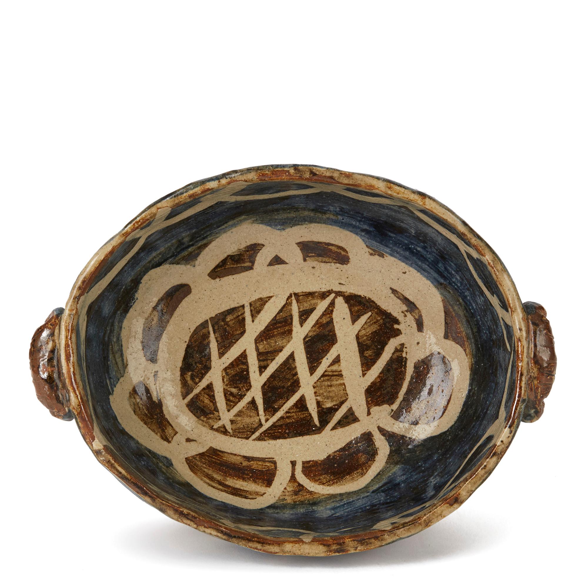 Lydia Corbett Studio Art Pottery Twin Handled Bowl, 20th Century at 1stDibs