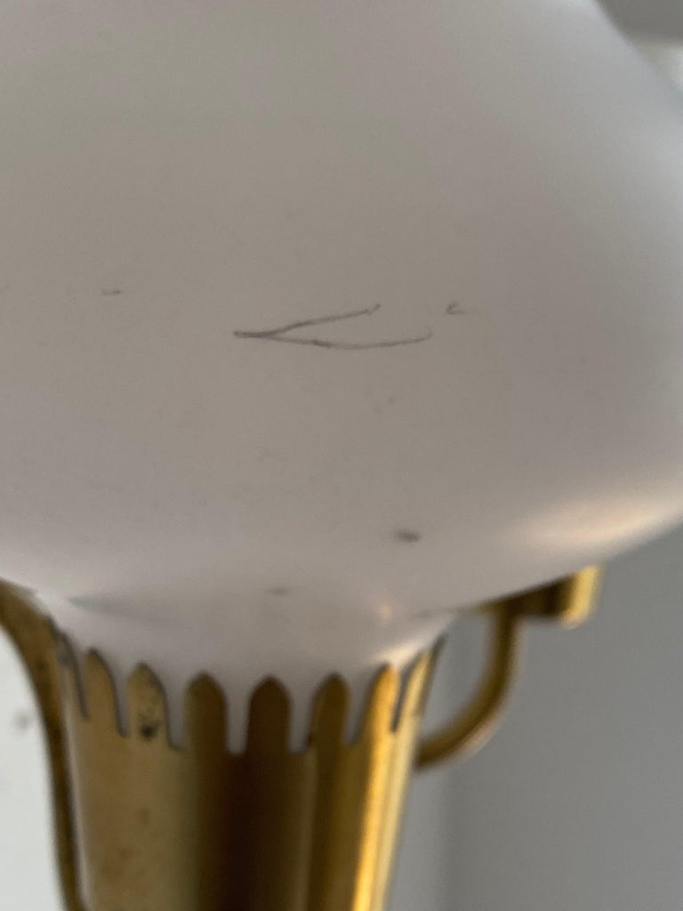 Lyfa, Pair of Two-Armed Wall Lights / Sconces, Brass, Milk Glass, Denmark, 1950s at 1stDibs