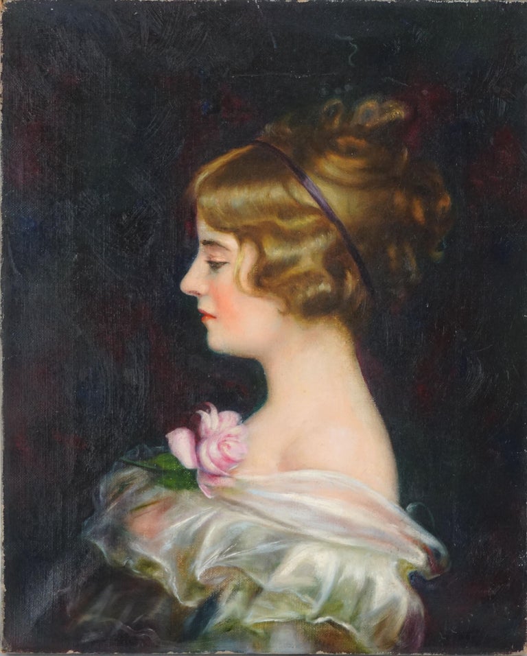 Lylian Root Hulbert - Portrait of Young Woman with Pink Rose Chicago ...
