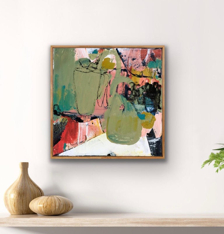 Lynette Reed - Original Abstract Acrylic Painting on Linen Green Orange ...