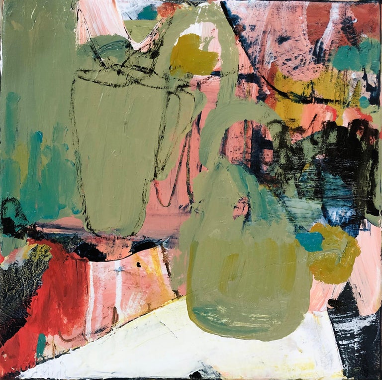 Lynette Reed - Original Abstract Acrylic Painting on Linen Green Orange ...