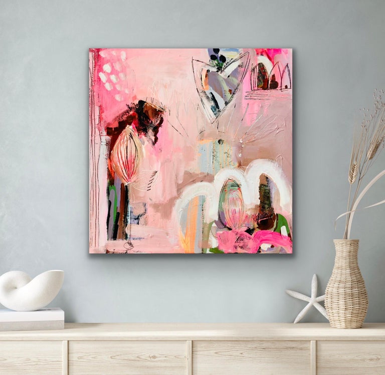 Lynette Reed - Original Abstract Acrylic Pink Painting joyful heart ...