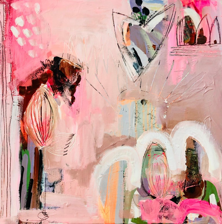 Lynette Reed - Original Abstract Acrylic Pink Painting joyful heart ...