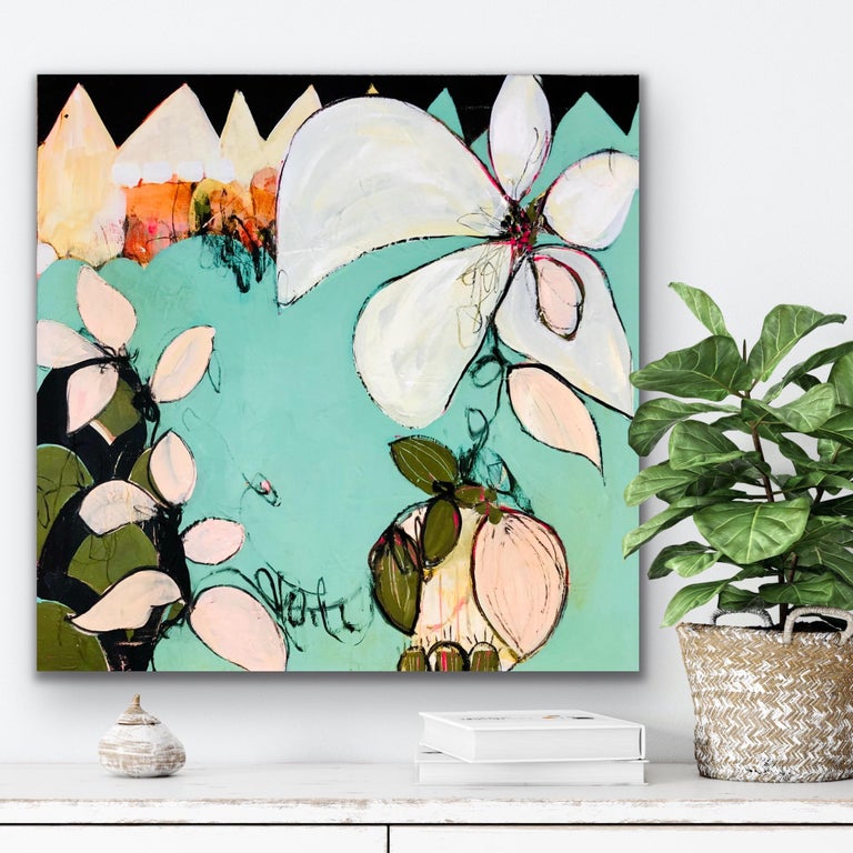 Lynette Reed - Vine Flower Turquoise Blue Orange Original Abstract ...