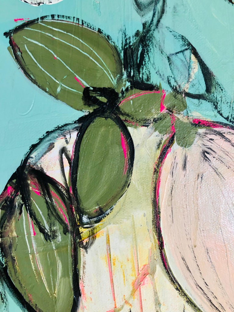 Lynette Reed - Vine Flower Turquoise Blue Orange Original Abstract ...