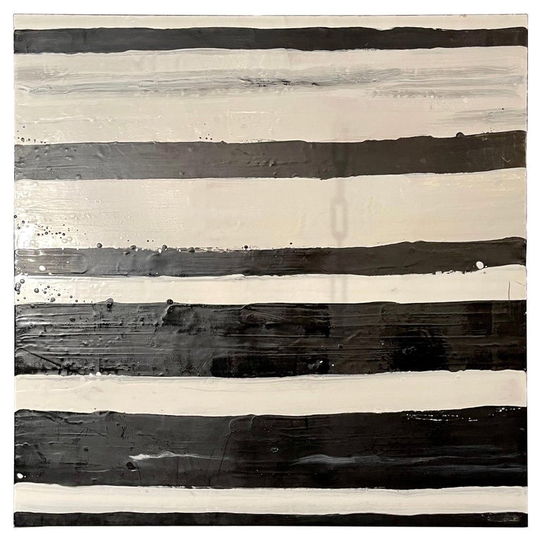 Lynn Basa Encaustic Black and White Stripe Panel "Doppleganger" 2013 ...