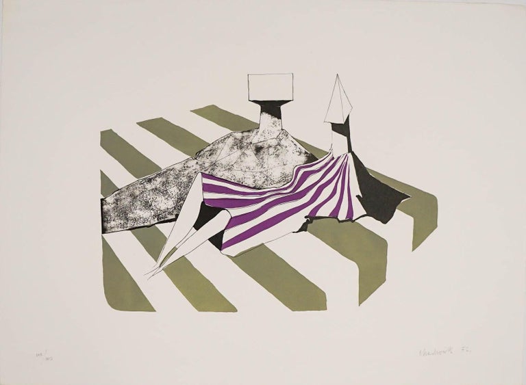 Lynn Chadwick - Two Seated Figures on Stripes For Sale at 1stDibs