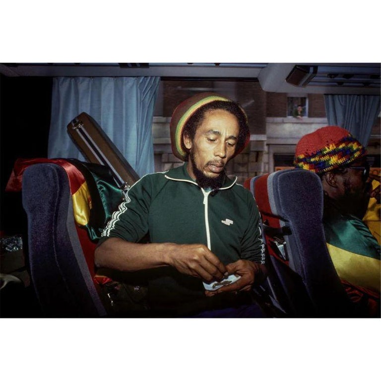 Lynn Goldsmith - Bob Marley Roll Joint on Bus, 1980 For Sale at 1stDibs