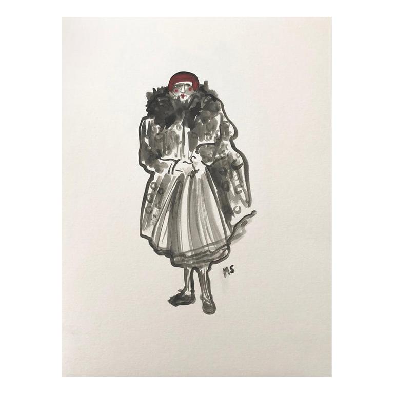 Resting Woman Portrait Unframed Drawing Ink 100% Cotton Paper Black ...