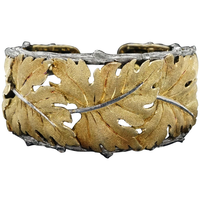M. Buccellati 18 Karat Leaf Cuff Bracelet with Sterling at 1stDibs