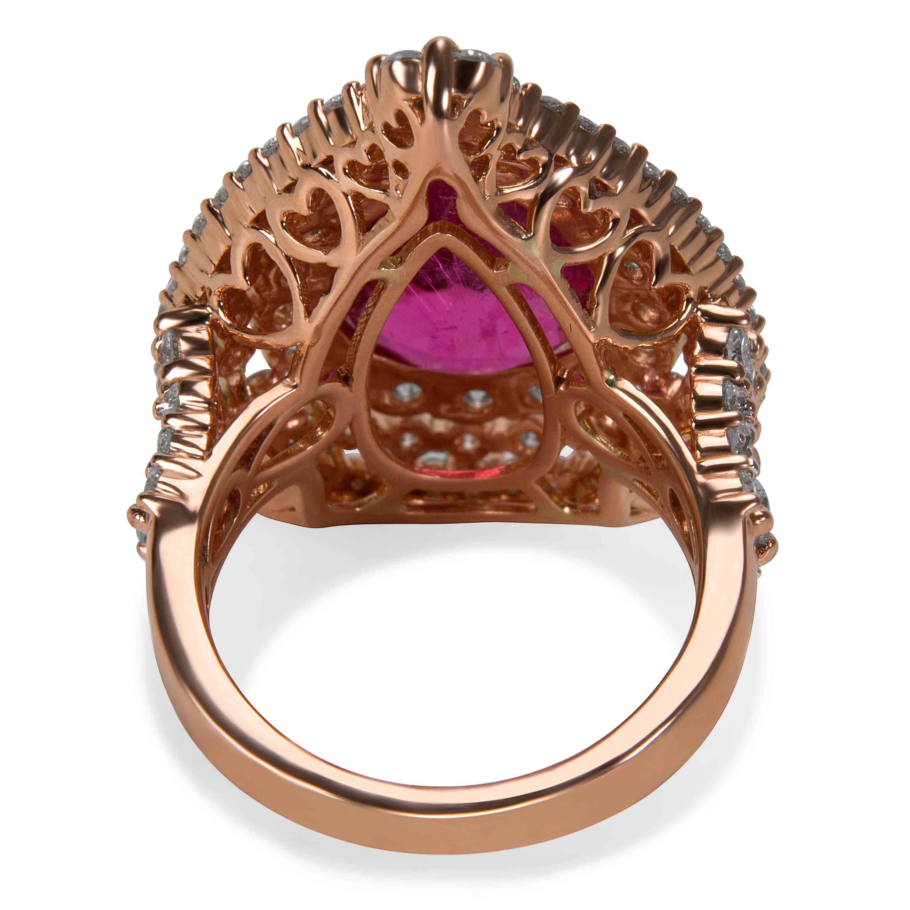 M Christoff Pear Ruby and Diamond Ring in 18 Karat Rose Gold 9.56 Carat ...