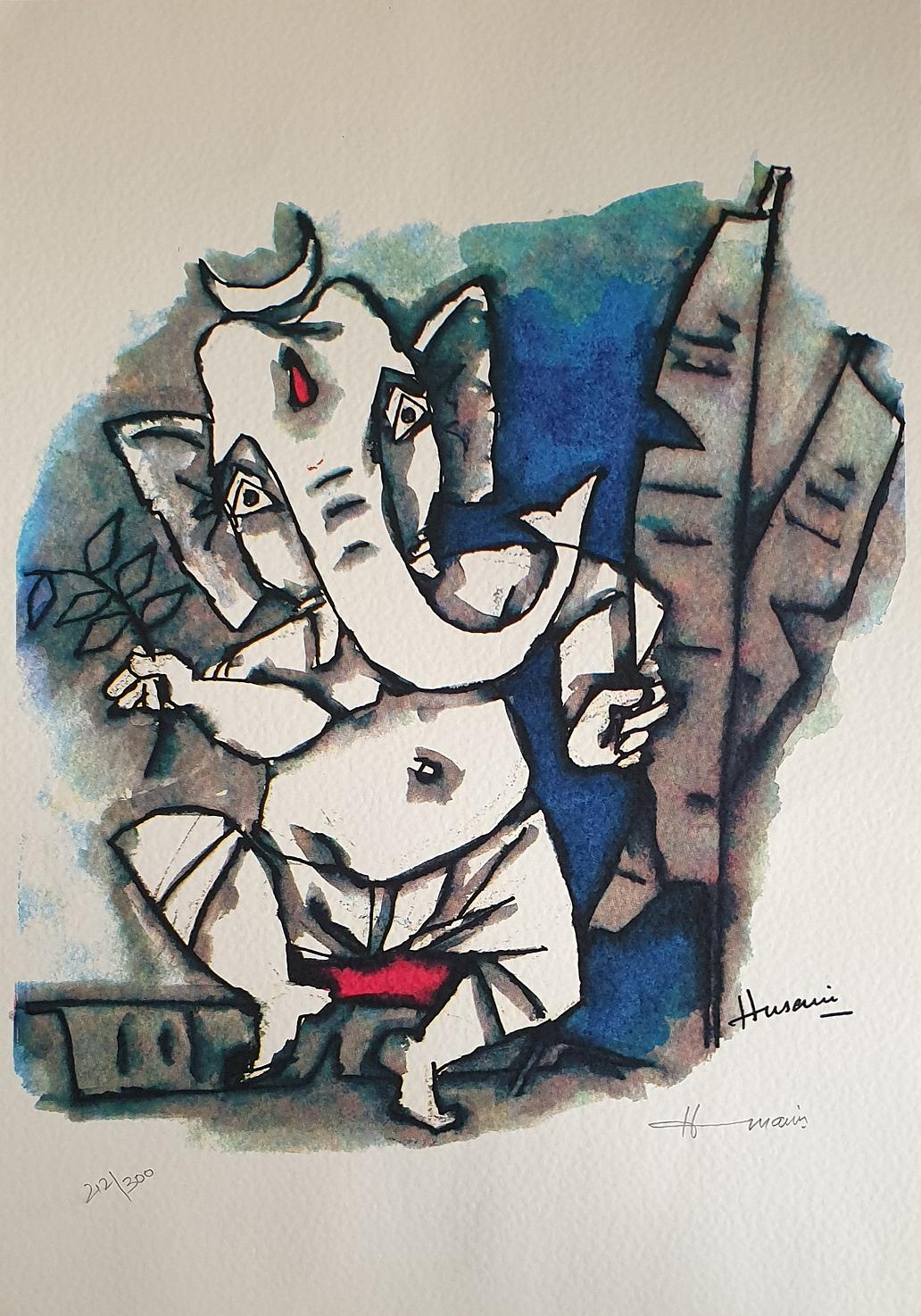 M.F. Husain - Ashta Vinayak, Serigraph on Paper, Blue, Grey by Modern ...