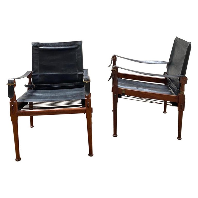 M. Hayat and Brothers Pakistani Leather Safari Chairs For Sale at 1stDibs