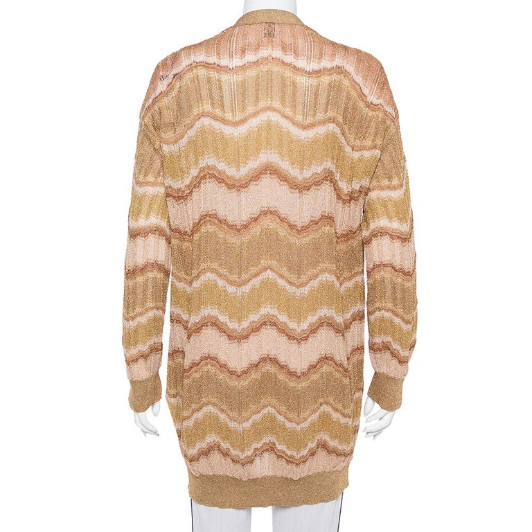 M Missoni Gold Lurex Knit Wave Pattern Button Front Cardigan L at 1stDibs