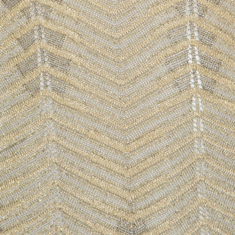 M Missoni Gold Zig Zag Pattern Perforated Lurex Knit Cap Sleeve Dress S For Sale at 1stDibs