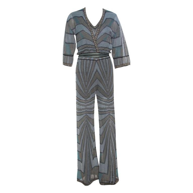 M Missoni Multicolor Lurex Knit Jumpsuit and Wrap Cardigan Set S For Sale at 1stDibs
