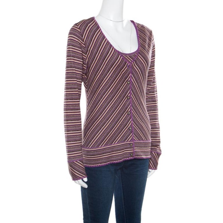 M Missoni Purple Lurex Striped Knit Sleeveless Top and Cardigan Set M For Sale at 1stDibs