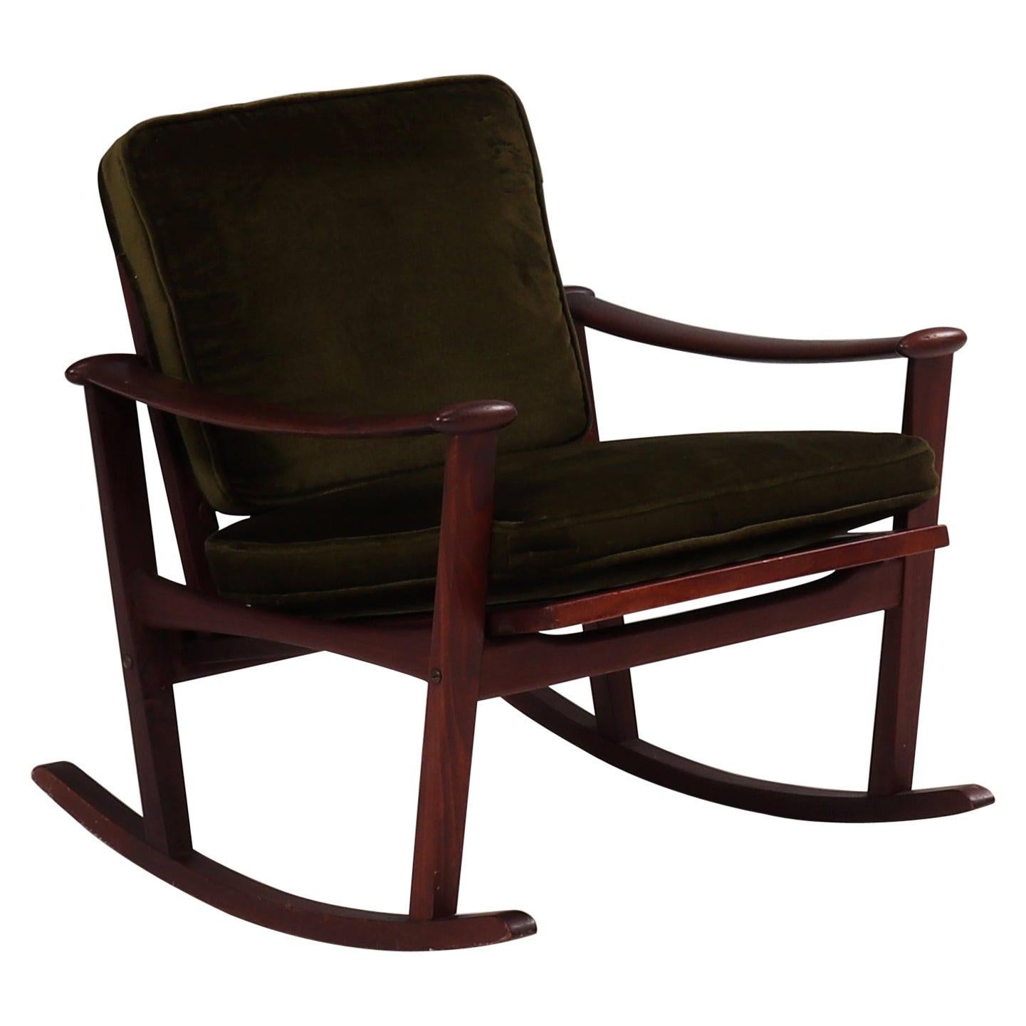 Costa Rican Mid-Century Teak and Leather Folding Rocking Chair at 1stDibs