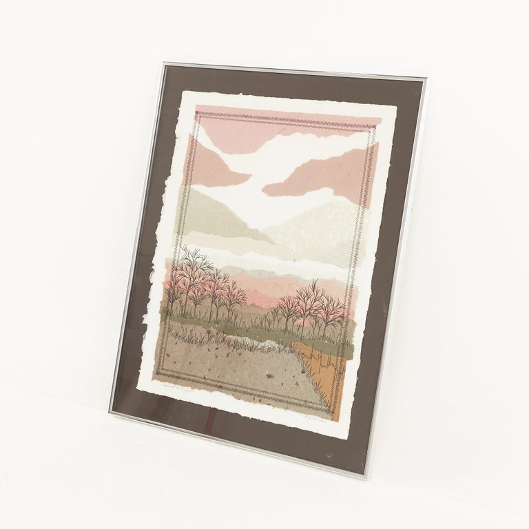 M P Marion Mid Century Landscape Mixed Media Collage For Sale at 1stDibs