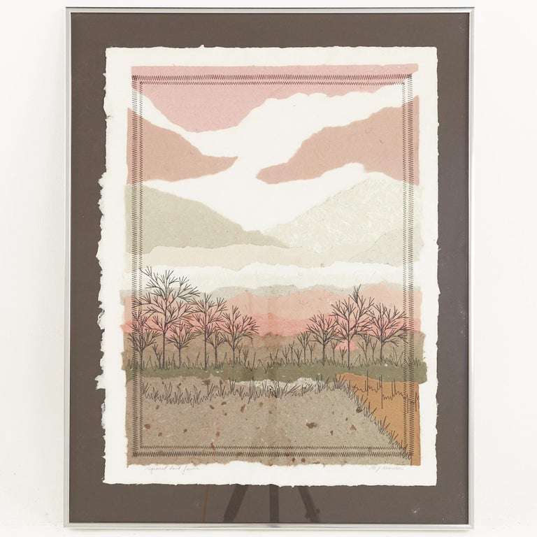 M P Marion Mid Century Landscape Mixed Media Collage For Sale at 1stDibs