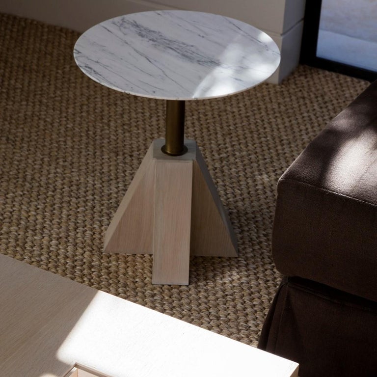 M-Side Table by Daniel Boddam, Natural Oak/Carrara Marble For Sale at 1stDibs