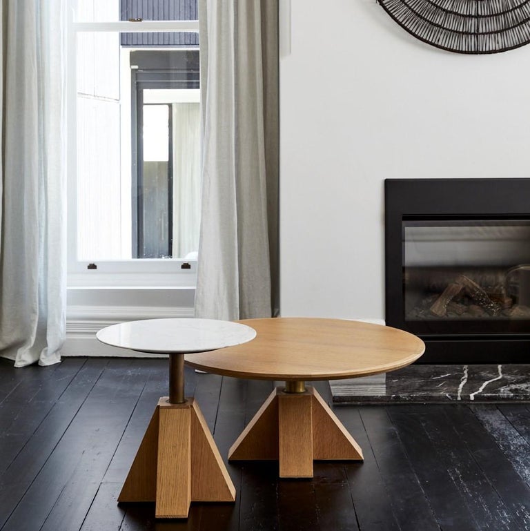 M-Side Table by Daniel Boddam, Natural Oak/Carrara Marble For Sale at 1stDibs