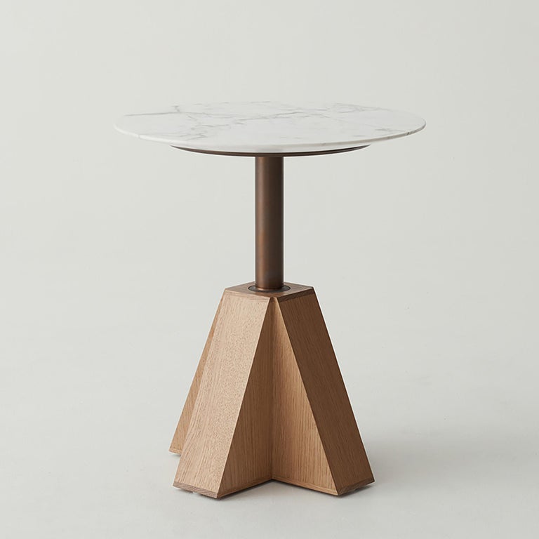 M-Side Table by Daniel Boddam, Natural Oak/Carrara Marble For Sale at 1stDibs