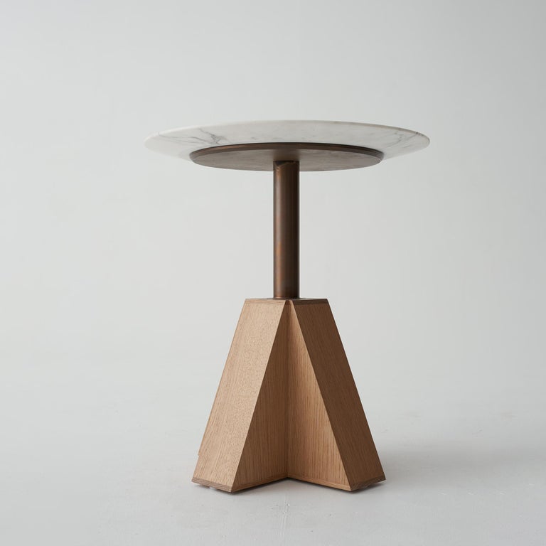 M-Side Table by Daniel Boddam, Natural Oak/Carrara Marble For Sale at 1stDibs
