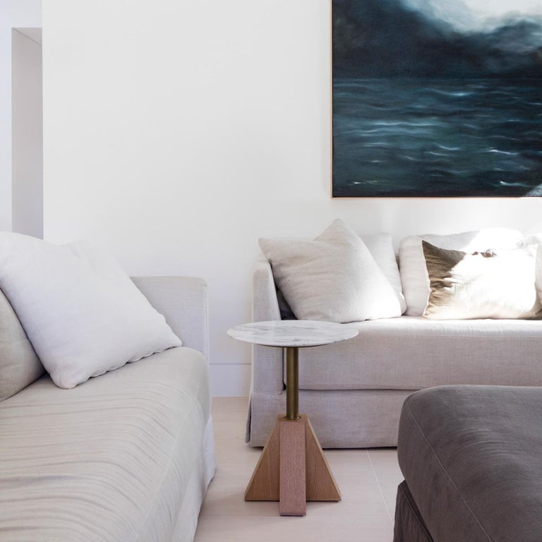 M-Side Table by Daniel Boddam, Natural Oak/Carrara Marble For Sale at 1stDibs
