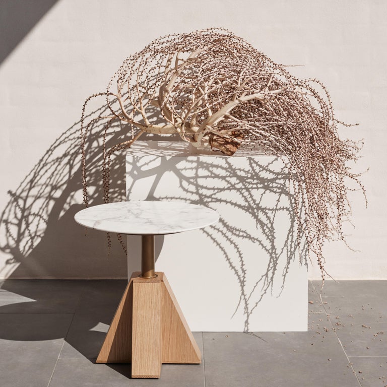 M-Side Table by Daniel Boddam, Natural Oak/Carrara Marble For Sale at 1stDibs