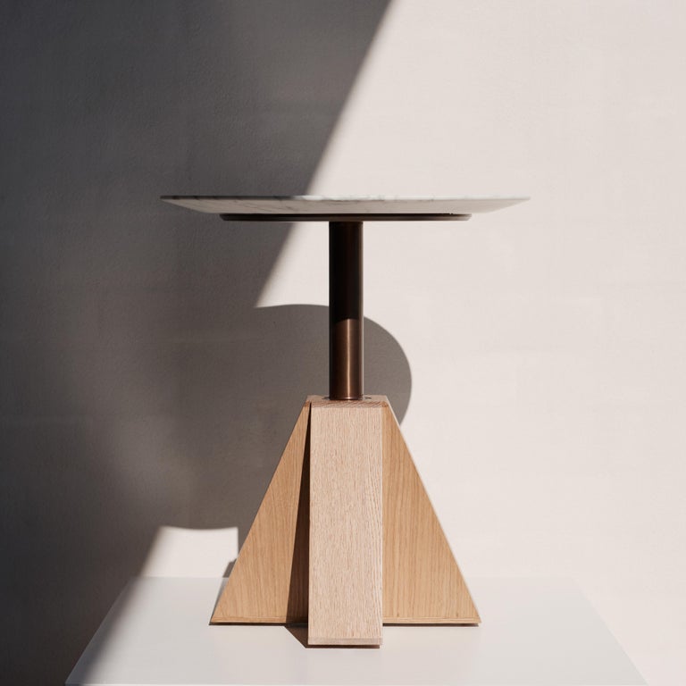 M-Side Table by Daniel Boddam, Natural Oak/Carrara Marble For Sale at 1stDibs